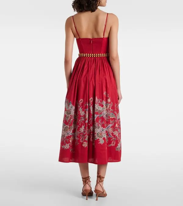 Zimmermann Rhiannon Gathered Paisley Cotton Midi Dress - Red