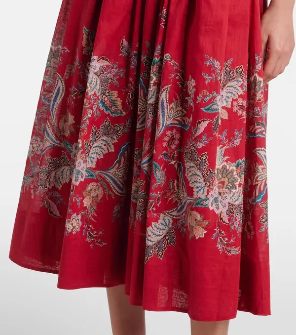 Zimmermann Rhiannon Gathered Paisley Cotton Midi Dress - Red