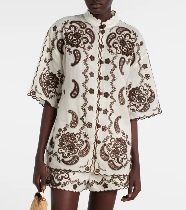 Zimmermann Ascension Embroidered Linen Shirt - White