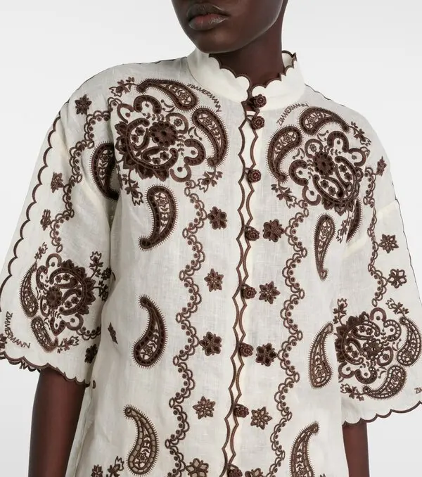 Zimmermann Ascension Embroidered Linen Shirt - White