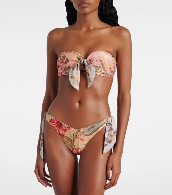 Zimmermann Coco Bow-Detail Floral Bikini Bottoms