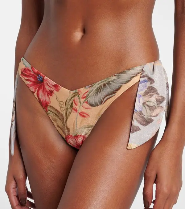 Zimmermann Coco Bow-Detail Floral Bikini Bottoms