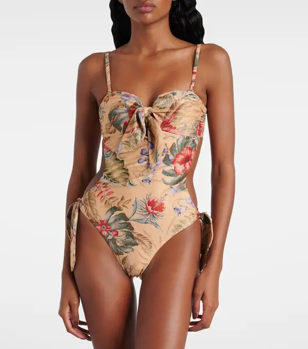 Zimmermann Coco Bow-detail Floral Swimsuit - Multicoloured