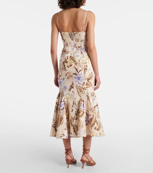Zimmermann Coco Bow-detailed Floral Linen Midi Dress - Multicoloured