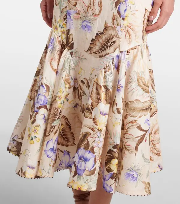 Zimmermann Coco Bow-detailed Floral Linen Midi Dress - Multicoloured