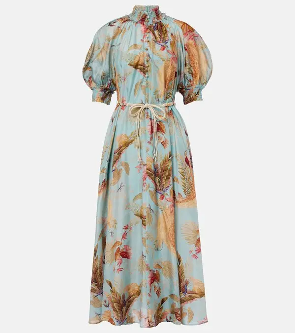 Zimmermann Ascension Billow Floral Silk Maxi Dress - Blue