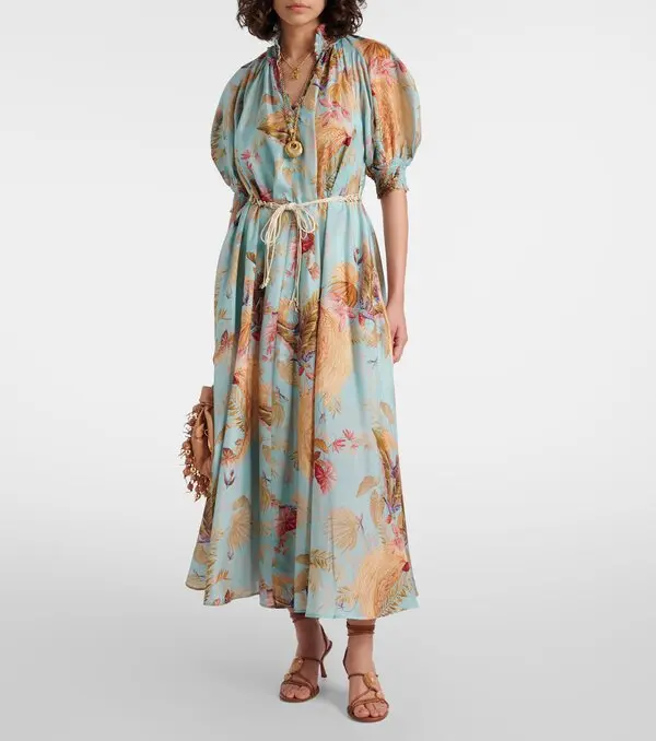 Zimmermann Ascension Billow Floral Silk Maxi Dress - Blue