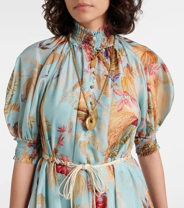 Zimmermann Ascension Billow Floral Silk Maxi Dress - Blue