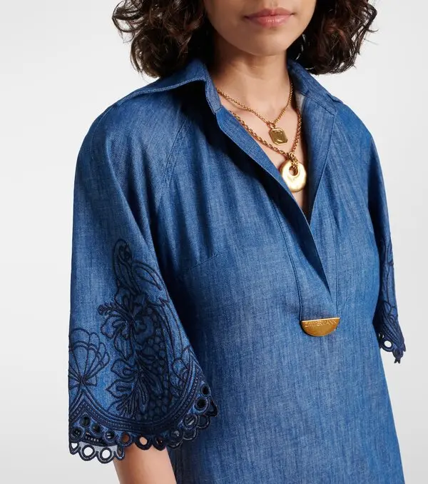 Zimmermann Coco Embroidered Denim Maxi Dress - Blue
