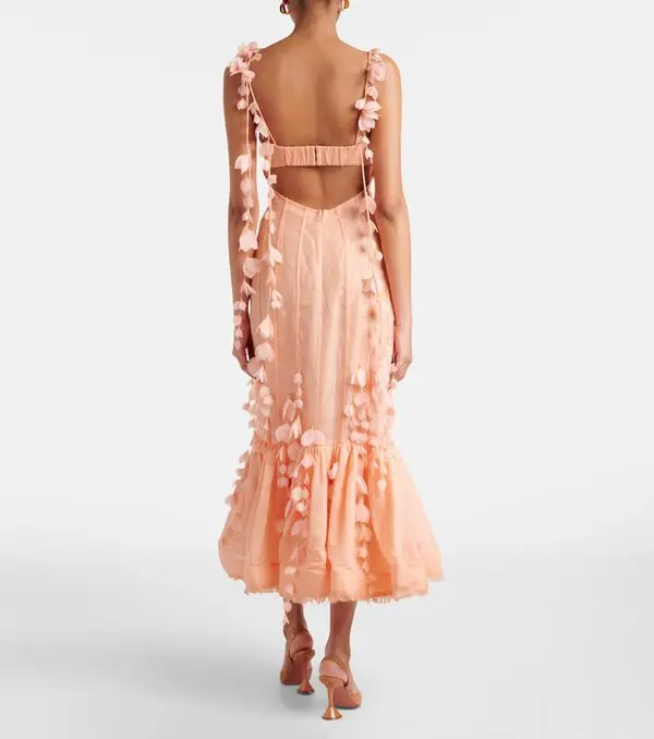 Zimmermann Dawning Linen And Silk Midi Dress - Pink