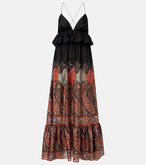 Zimmermann Rhiannon Paisley Ruffled Silk Maxi Dress - Black