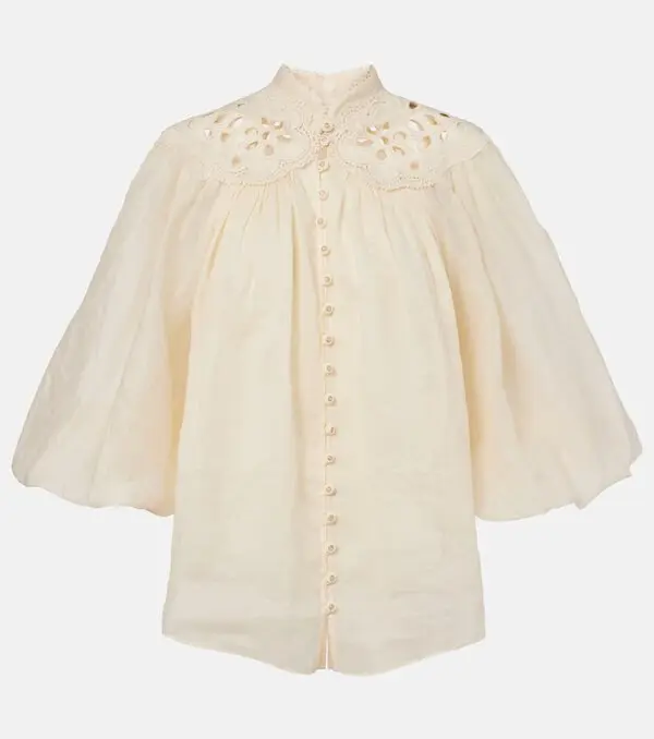 Zimmermann Coco Embroidered Ramie Blouse - Beige