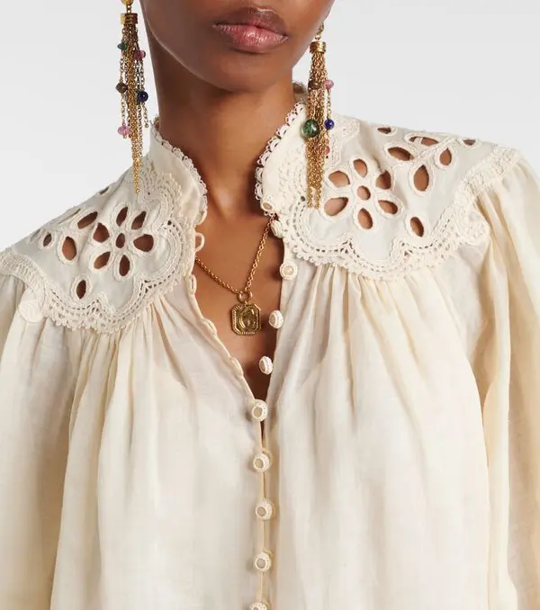 Zimmermann Coco Embroidered Ramie Blouse - Beige