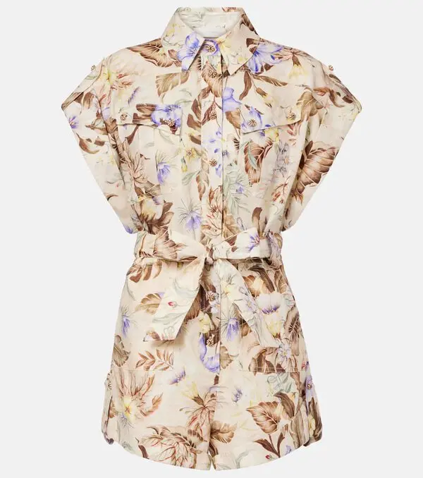 Zimmermann Floral Linen Romper - Multicoloured