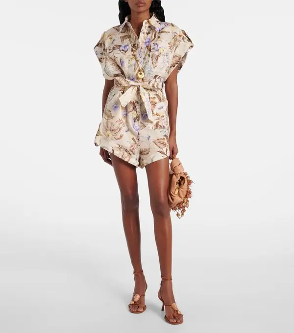Zimmermann Floral Linen Romper - Multicoloured