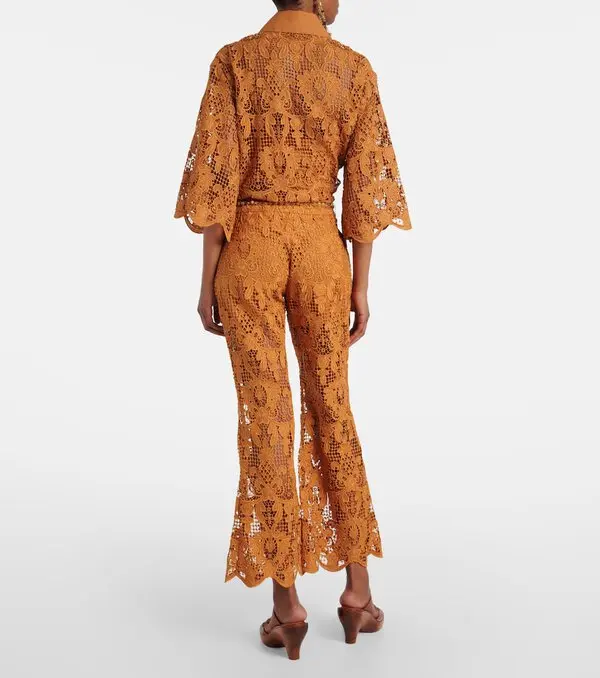Zimmermann Coco Scalloped Lace Flared Pants - Brown