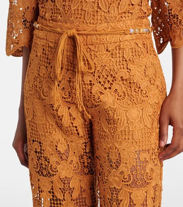 Zimmermann Coco Scalloped Lace Flared Pants - Brown