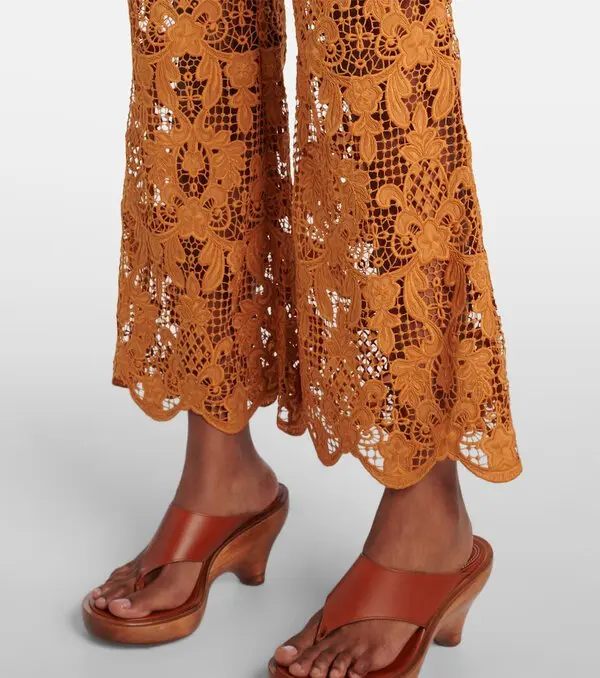 Zimmermann Coco Scalloped Lace Flared Pants - Brown