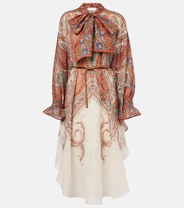 Zimmermann Rhiannon Tie-neck Ramie Midi Dress