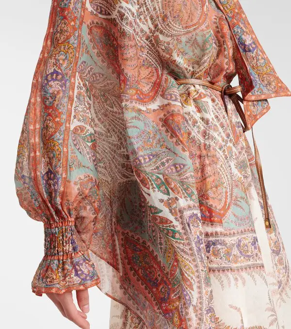 Zimmermann Rhiannon Tie-neck Ramie Midi Dress