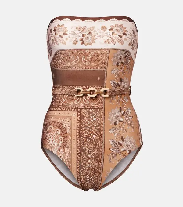 Zimmermann Lucky Embellished Printed Swimsuit - Brown