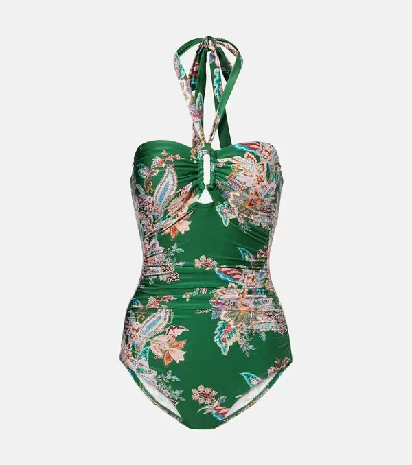 Zimmermann Rhiannon Paisley Ruched Swimsuit - Green