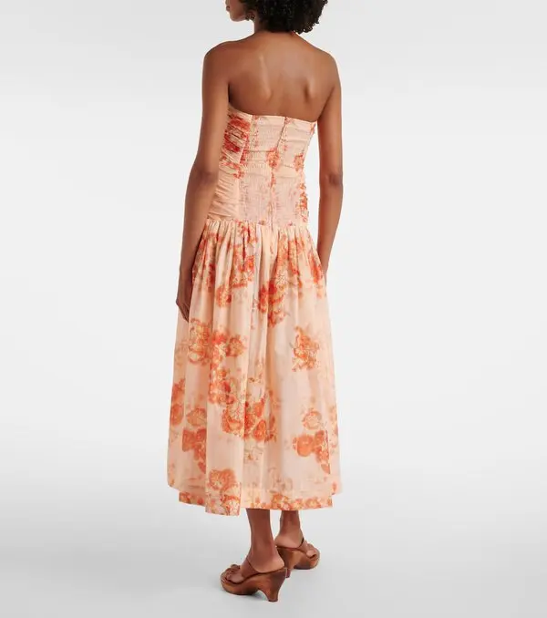 Zimmermann Cascadian Floral Strapless Midi Dress