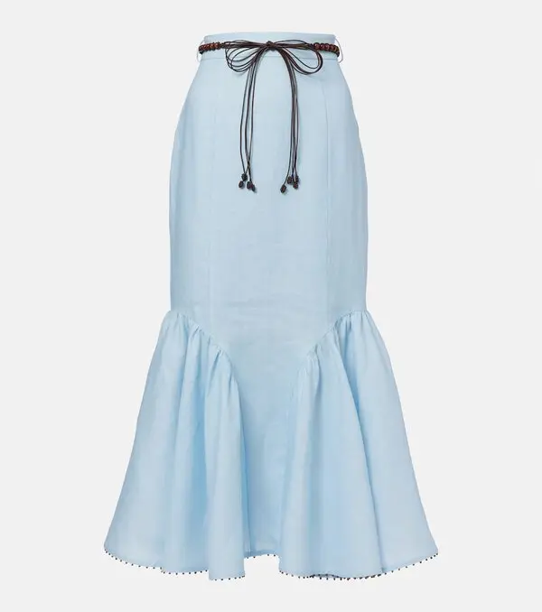 Zimmermann Rhiannon Linen Midi Skirt - Blue