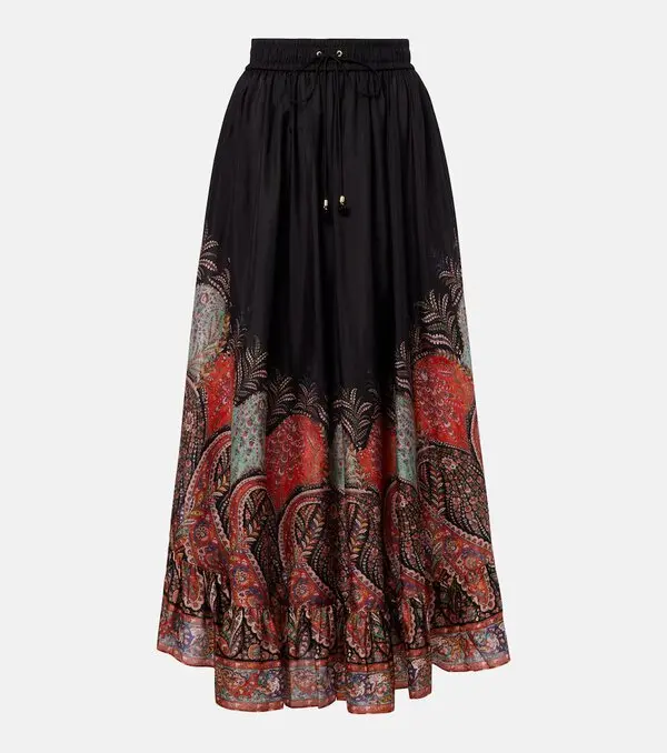 Zimmermann Rhiannon Ruffled Silk Maxi Skirt - Multicoloured