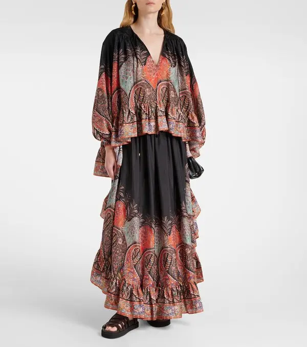 Zimmermann Rhiannon Ruffled Silk Maxi Skirt - Multicoloured