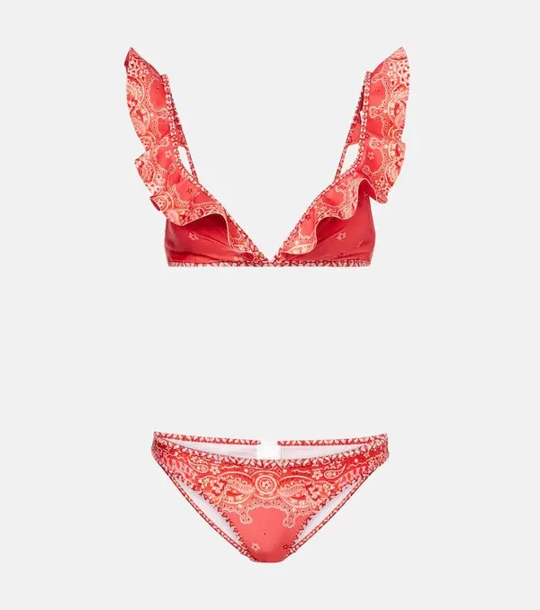 Zimmermann Lucky Ruffled Bikini - Red