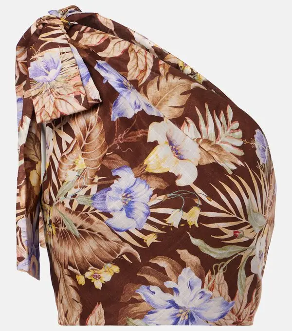 Zimmermann Coco Floral One-shoulder Cotton Top - Brown