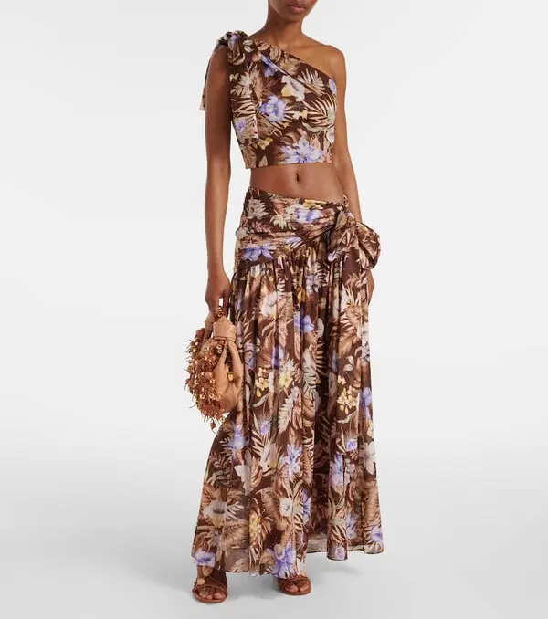 Zimmermann Coco Floral One-shoulder Cotton Top - Brown