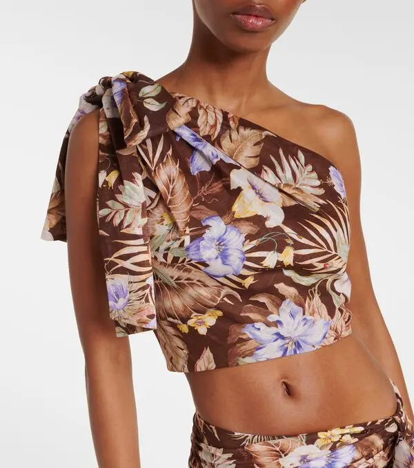 Zimmermann Coco Floral One-shoulder Cotton Top - Brown