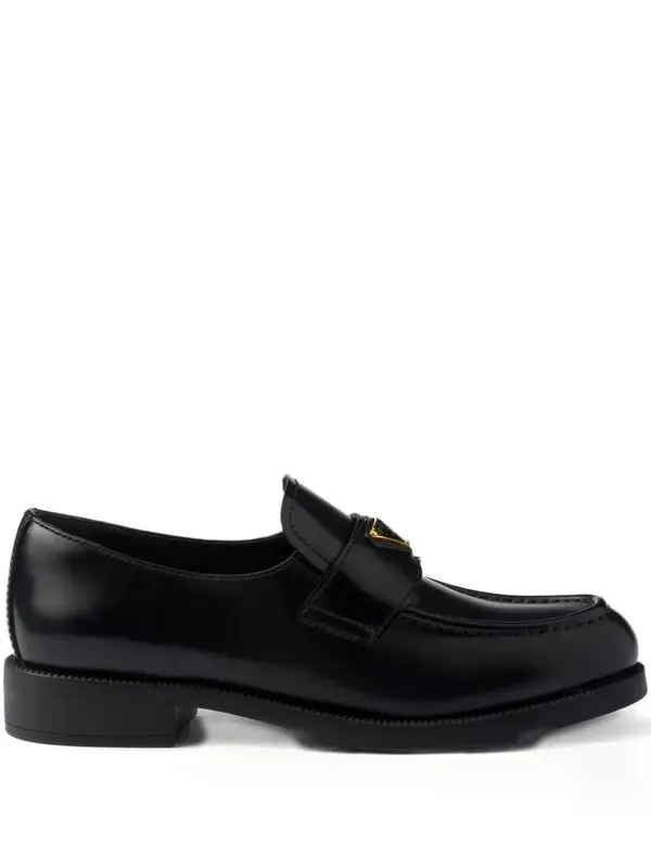Prada Leather Loafers With Triangle Logo - Black