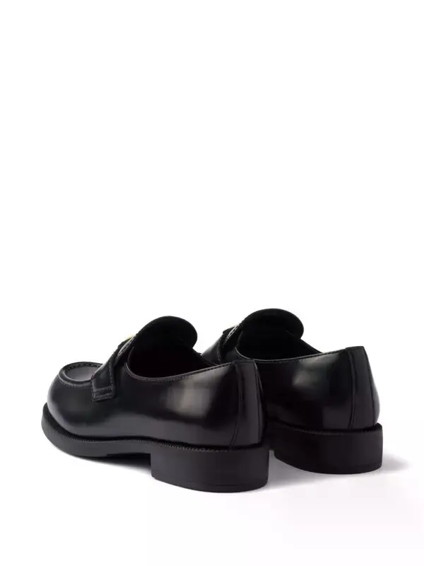 Prada Leather Loafers With Triangle Logo - Black