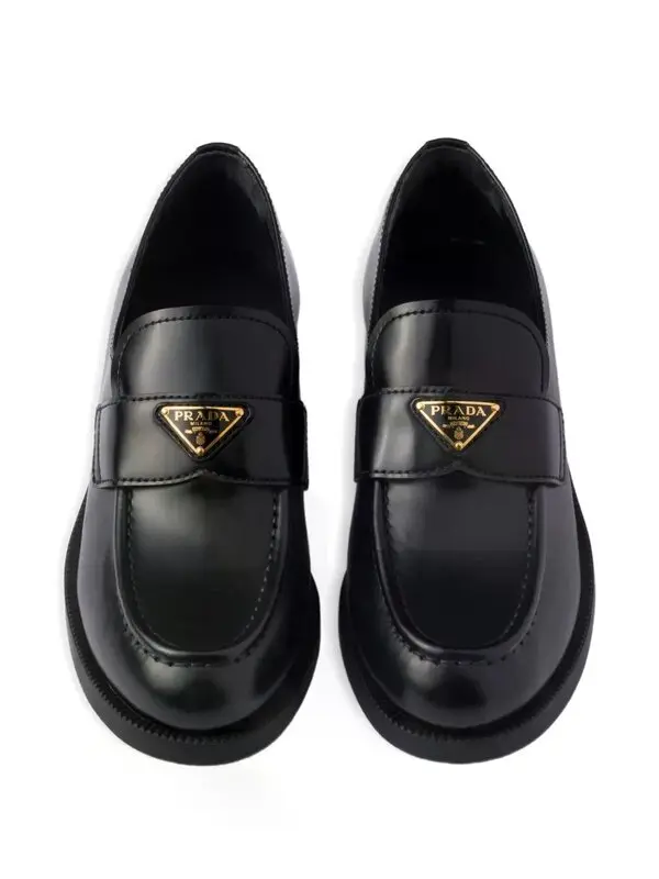 Prada Leather Loafers With Triangle Logo - Black