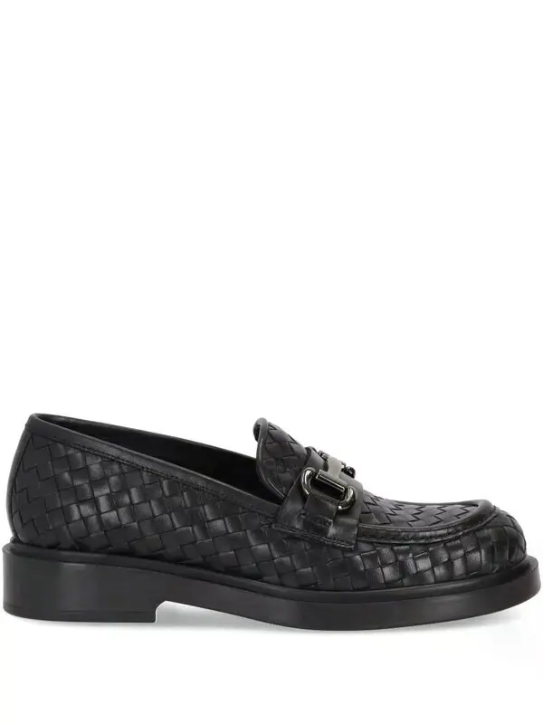 LA ROSE Seline Woven Leather Loafers - Black