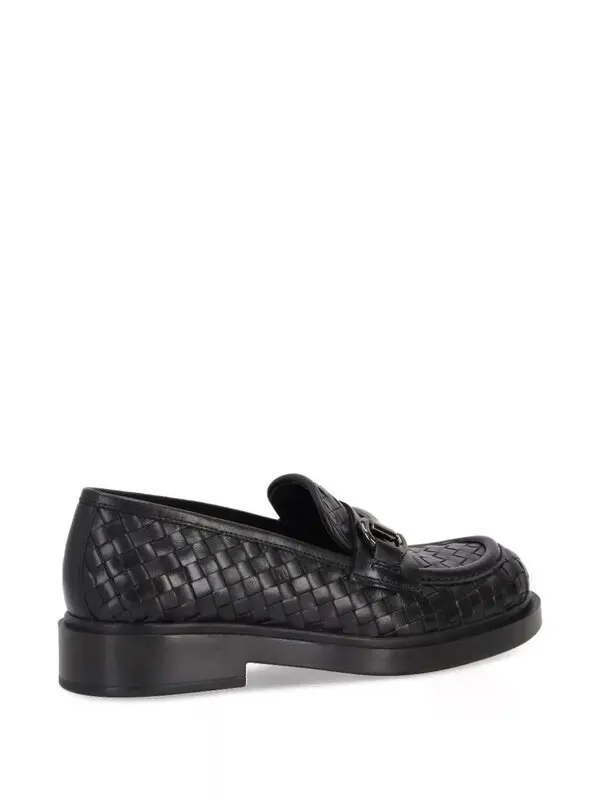 LA ROSE Seline Woven Leather Loafers - Black