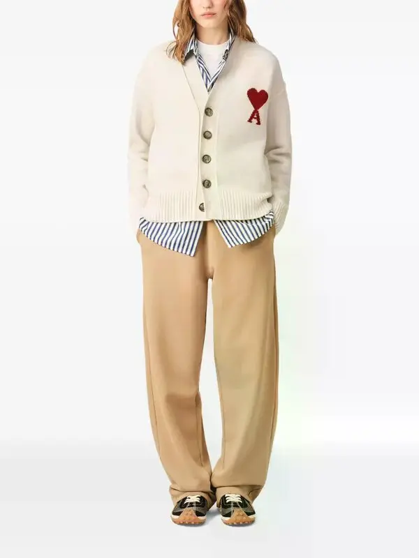 AMI Paris De Coeur Intarsia-knit Cardigan - Neutrals