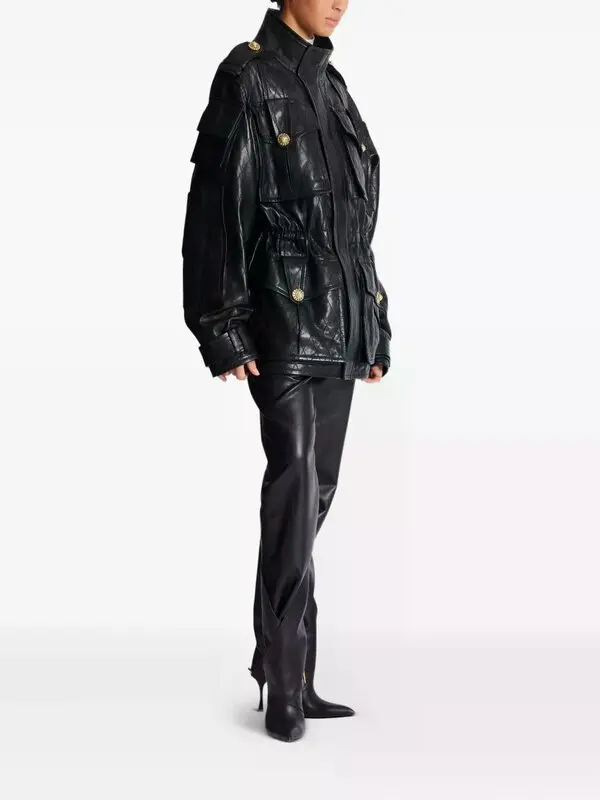 Balmain Diamond-stitched Leather Parka Coat