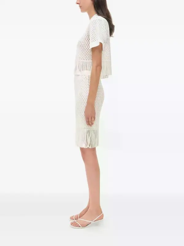 Simkhai Xavia Lattice-knit Fringe Skirt