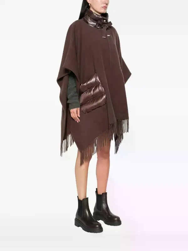 Herno Quilted-pocket Fringe Poncho - Brown
