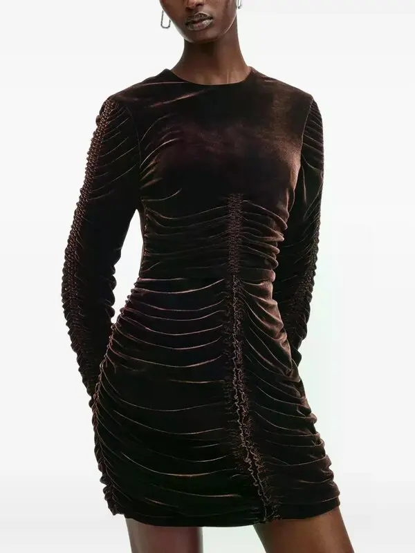 long sleeve brown long dress Adrianna Papell Long Sleeve Microsuede Shift Mini Dress main image 0
