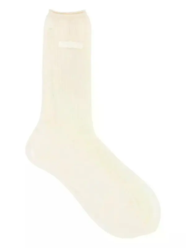 ANTIPAST Bow-embellished Ribbed Ankle Socks - Neutrals