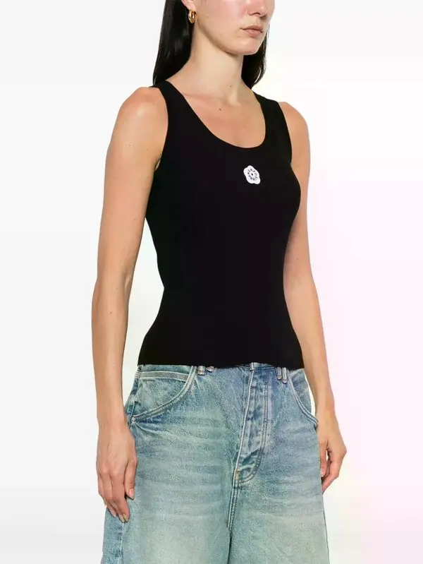 Kenzo Boke Flower 2.0 Embroidered Ribbed Top - Black