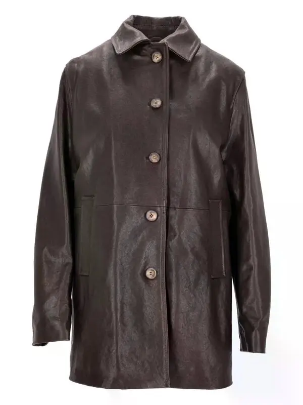 LA ROSE Button-up Leather Coat