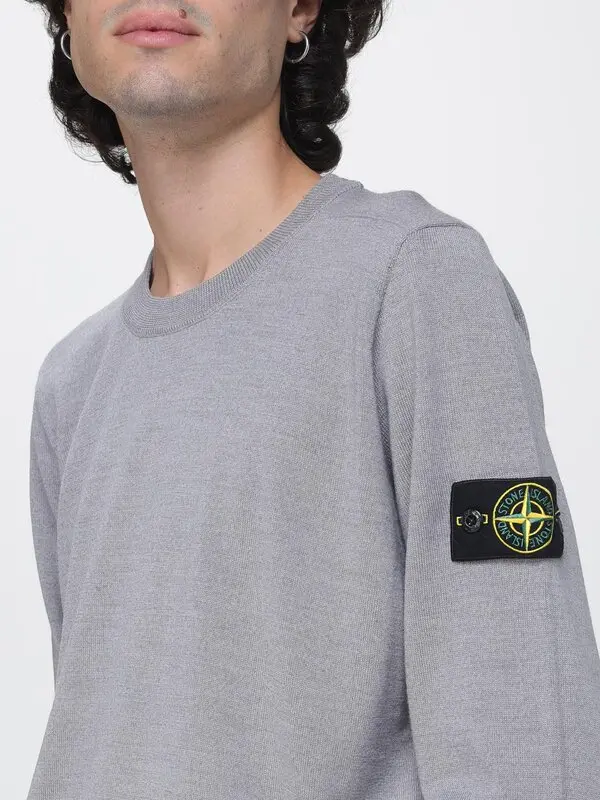 Stone Island 100% Virgin Wool Crewneck Jumper With Compass Logo - Mouse Grey