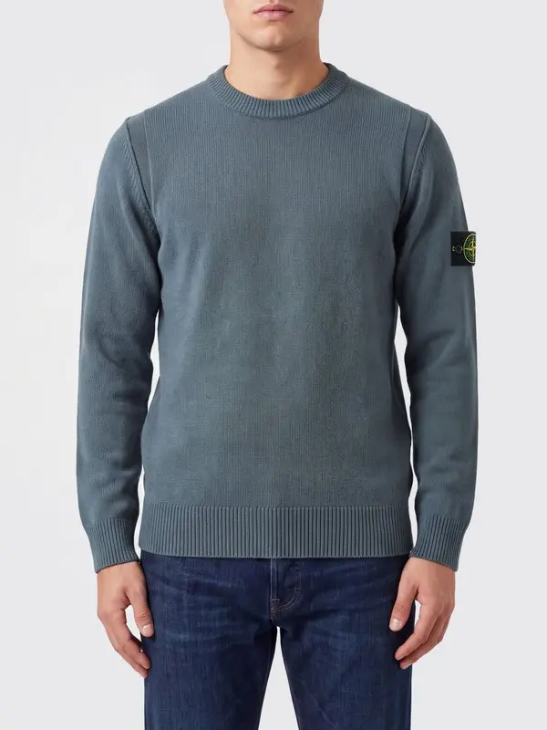 Stone Island Virgin Wool Crewneck Jumper With Compass Logo Patch - Blue
