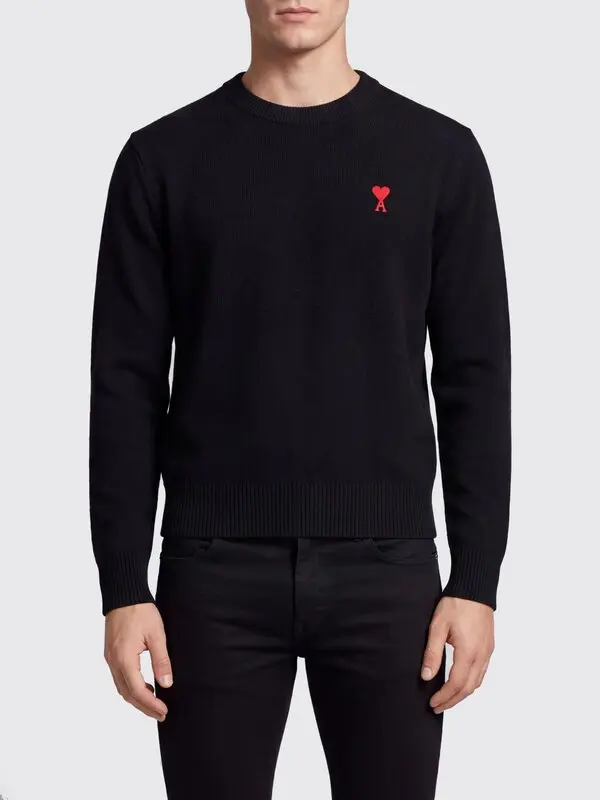 AMI Paris Crewneck Wool Jumper With De Coeur Logo Embroidery - Black